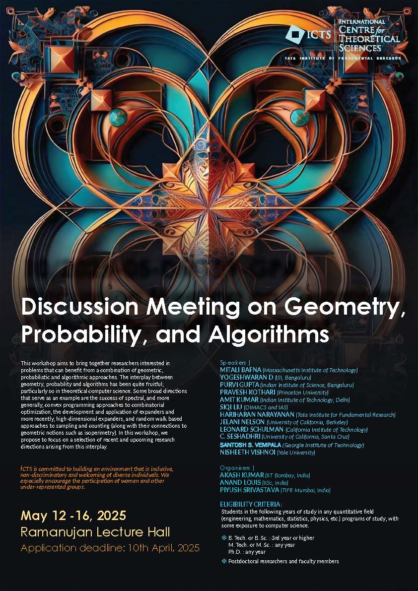 Geometry, Probability, and Algorithms | ICTS